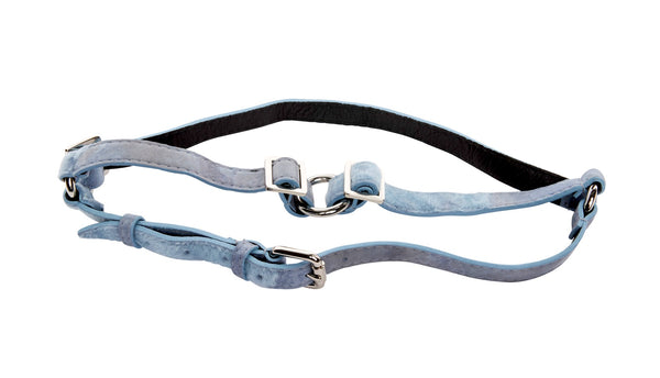 Light Blue Distressed Italian Leather Harness - Allysa Payne Beverly Hills